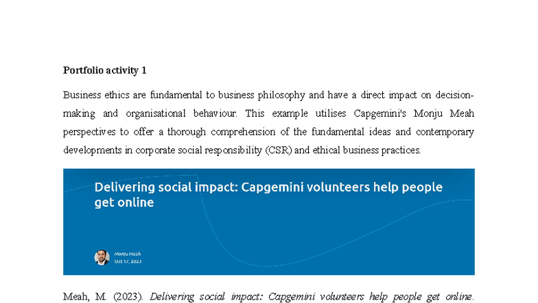 Ethics Portfolio 1: Corporate Social Responsibility Insights - Studocu