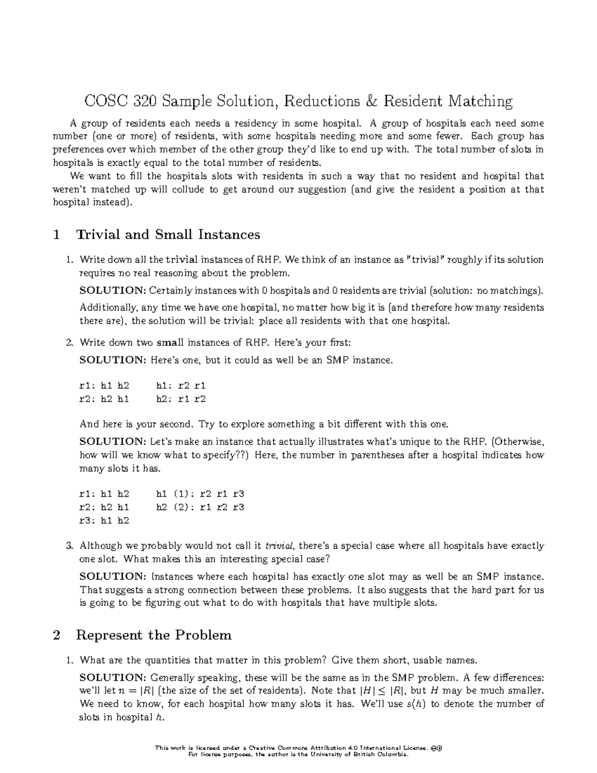COSC 320 Sample Solutions: Reductions in Resident Matching - Studocu