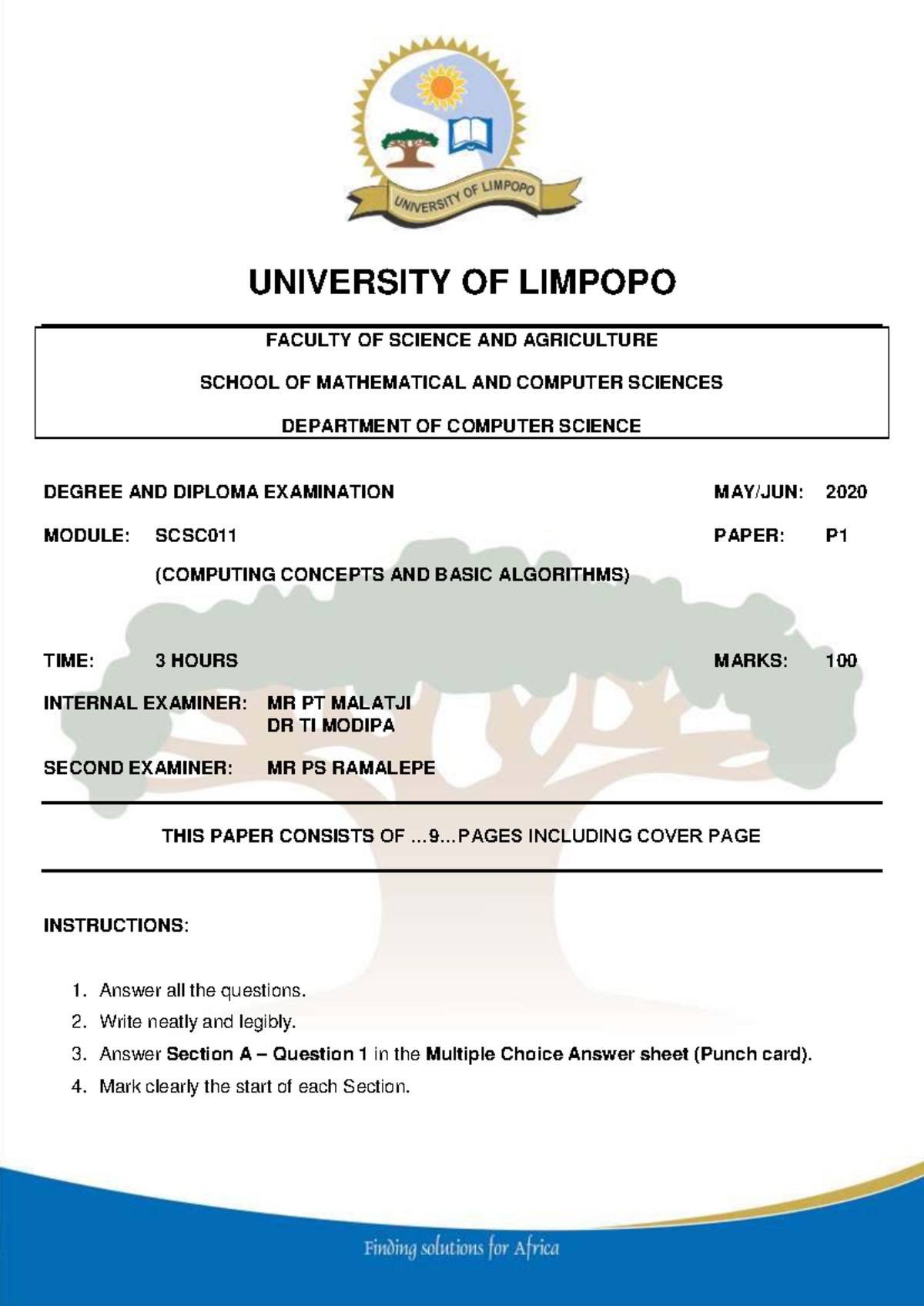 SCSC011 Final Exam - Computing Concepts and Basic Algorithms 2020 - Studocu