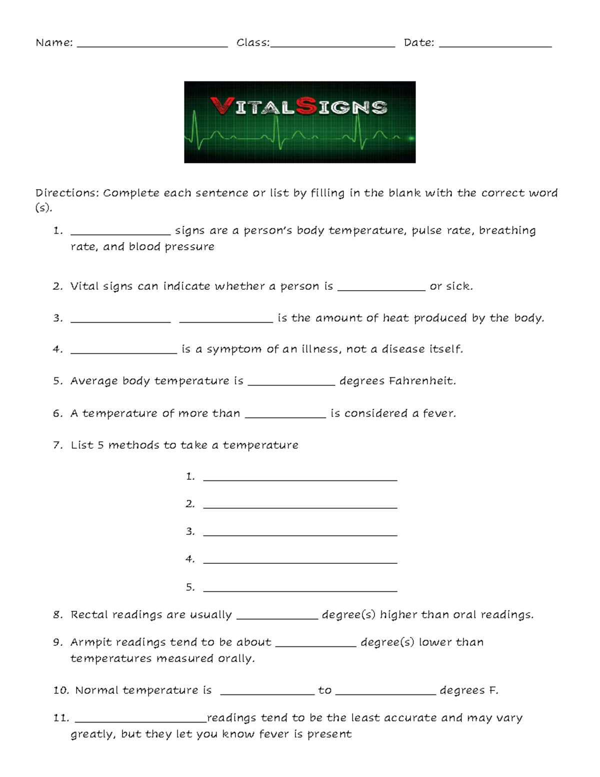 Vital-Signs-Worksheet - Name: ________________________ Class ...