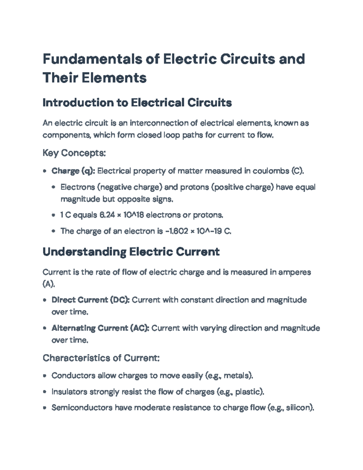 EE101 Fundamentals of Electric Circuits: Key Concepts and Elements - Studocu