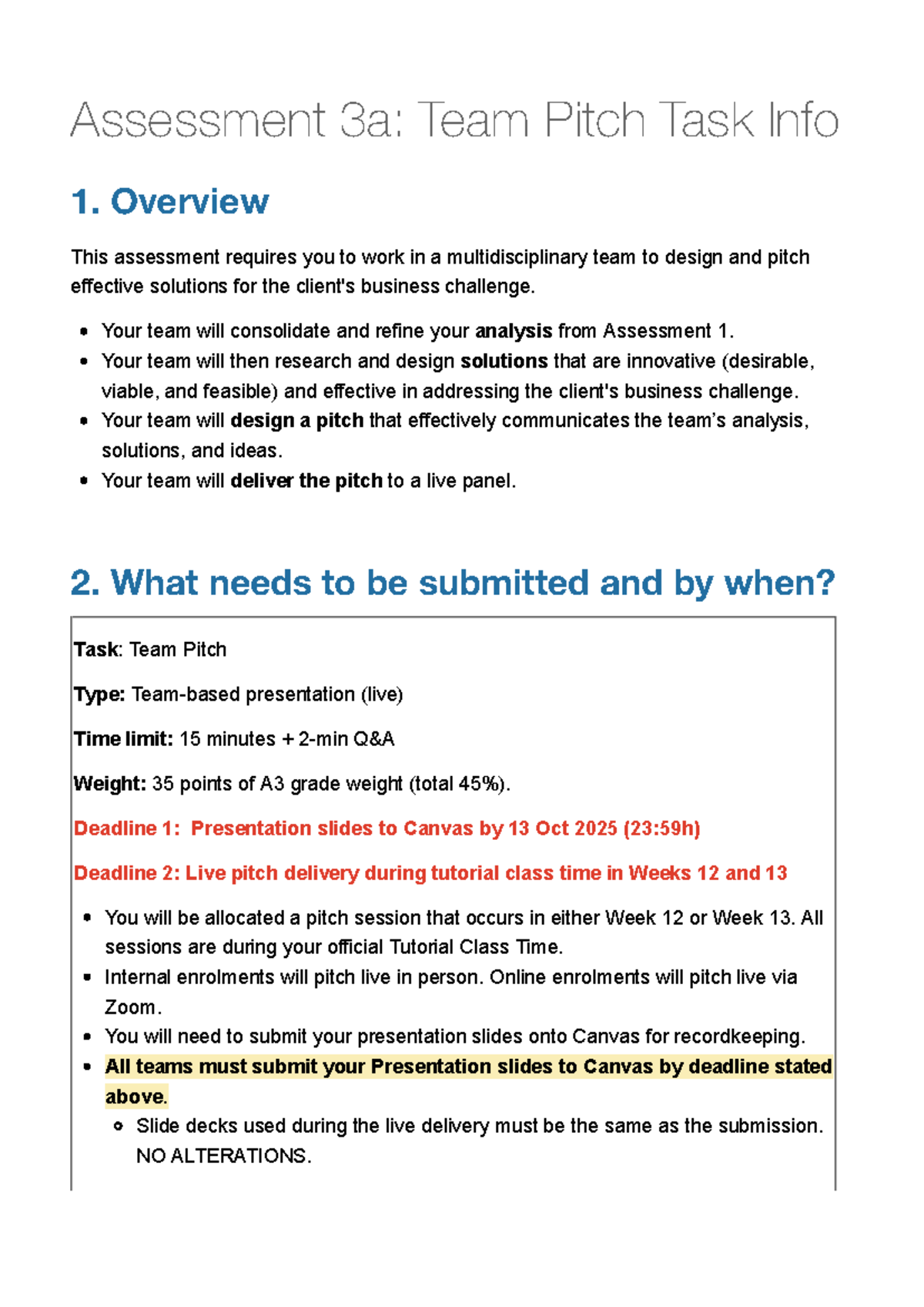BSB399 A3: Team Pitch Task Guidelines and Requirements - Studocu