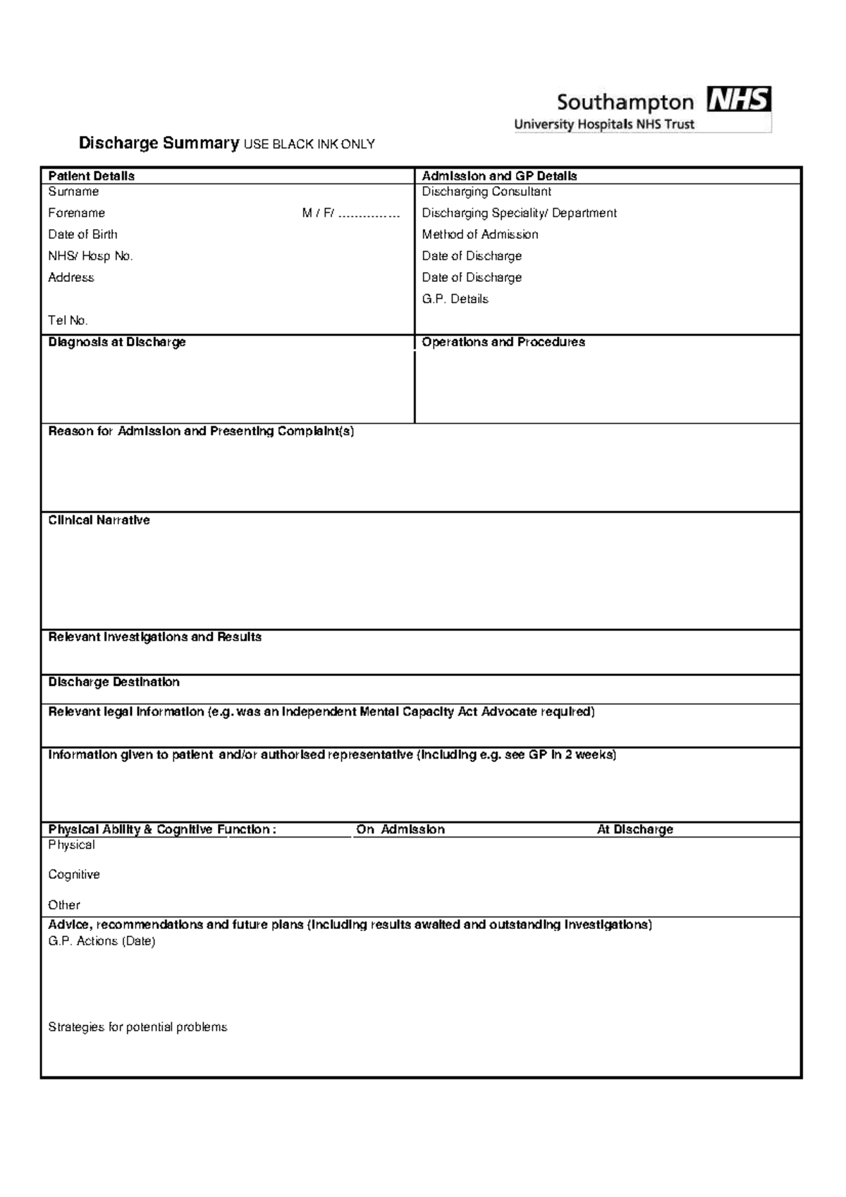 Discharge Summary Template for Patient Notes Documentation - Studocu