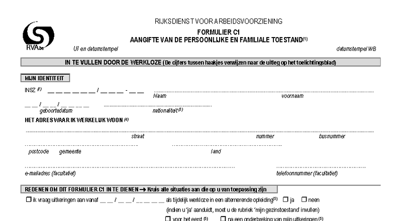 C1 Formulier 2024 - Aanvraagdocument Werkloosheid - Studocu