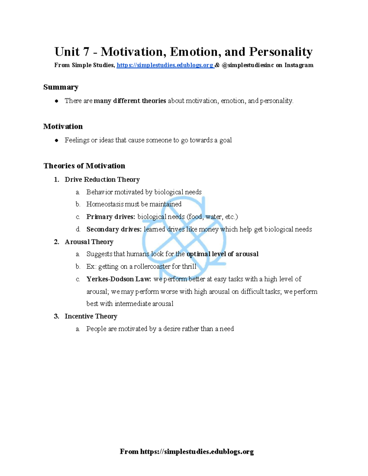 SS-AP-Psychology-Unit 7: Motivation, Emotion, and Personality Summary ...
