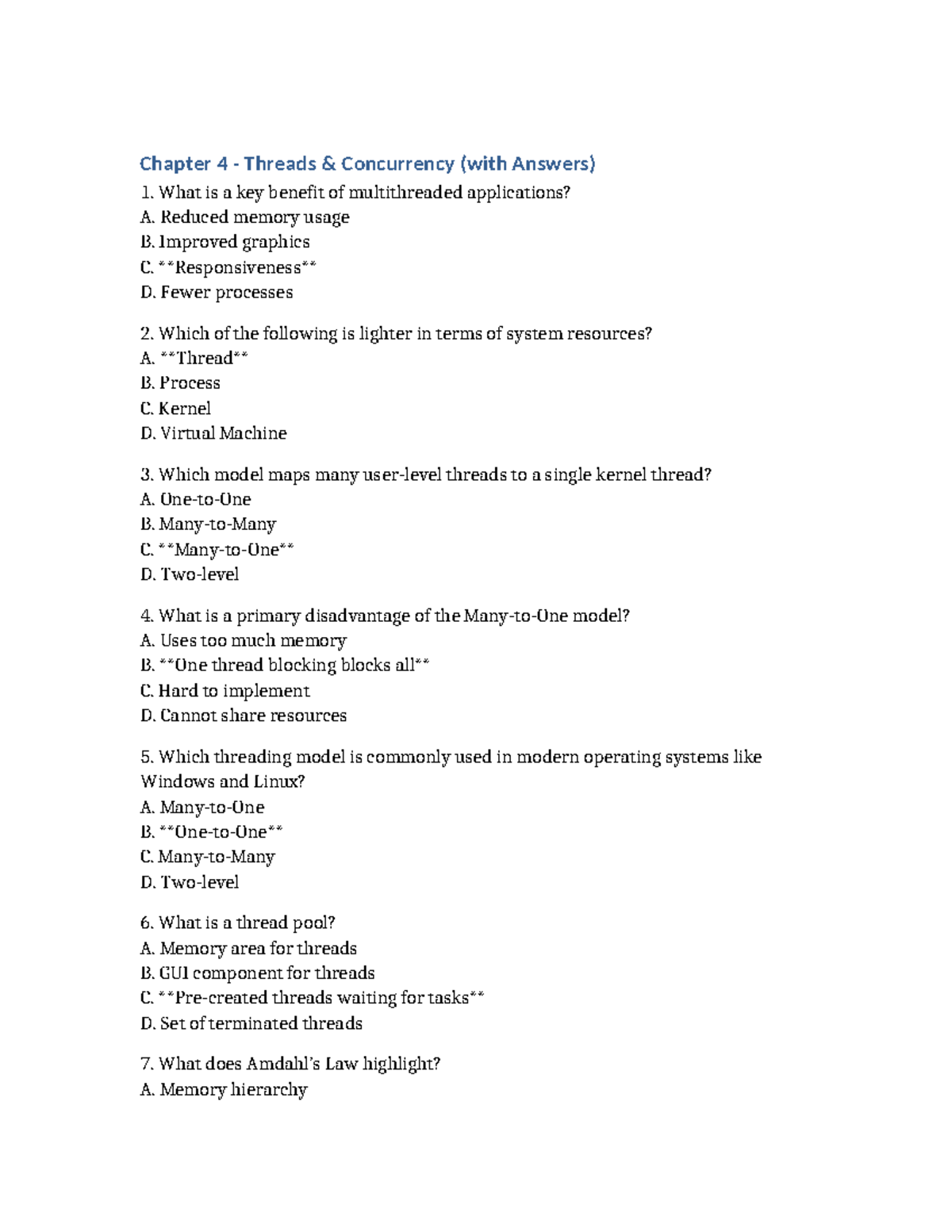 Chapter 4 Threads & Concurrency Q&A (with Answers) - Studocu