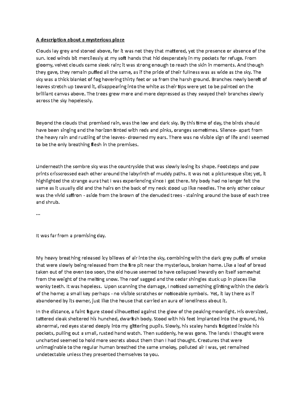 Descriptive Essay: A Mysterious Place Encounter - Studocu