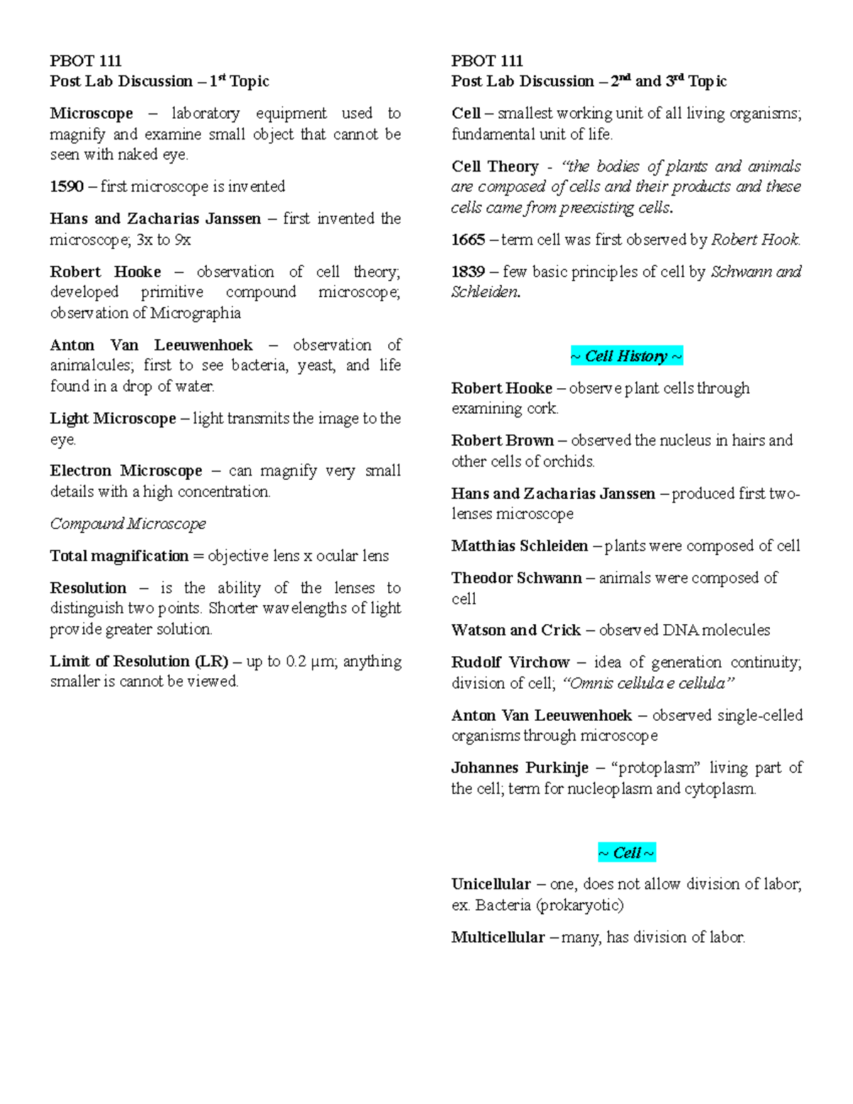 PBOT 111 - reviewer - PBOT 111 Post Lab Discussion – 1st Topic ...