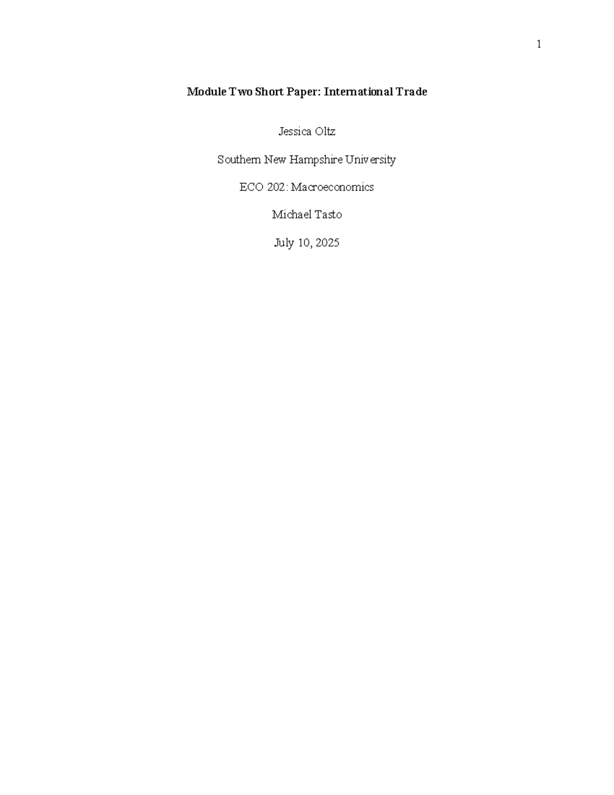 ECO 202: Module Two Short Paper on International Trade Dynamics - Studocu