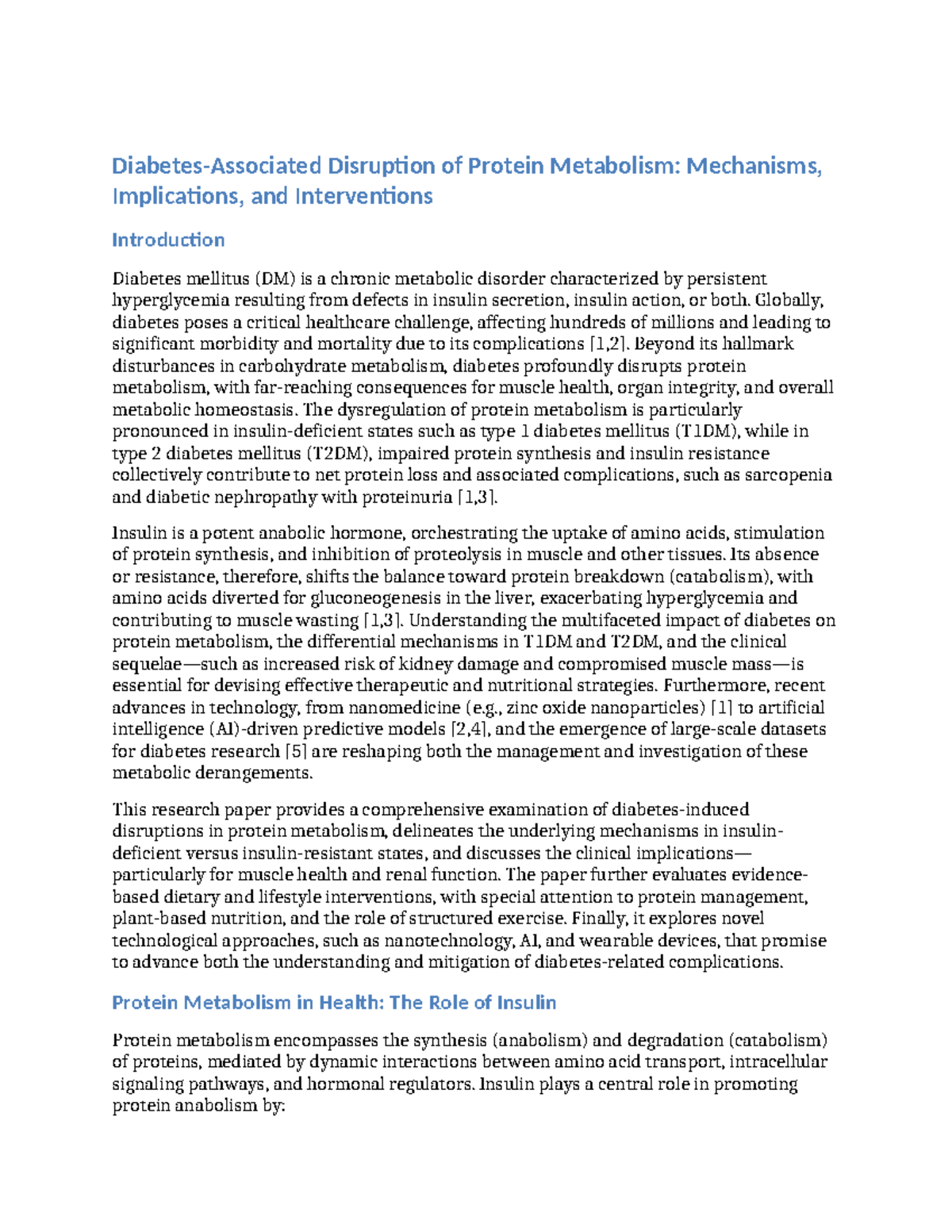 Protein Metabolism Disruption in Diabetes: Mechanisms & Interventions ...