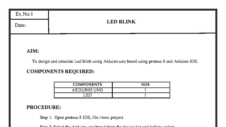 Ex.No:1 to Ex.No:5 Arduino Projects Simulation Using Proteus 8 - Studocu
