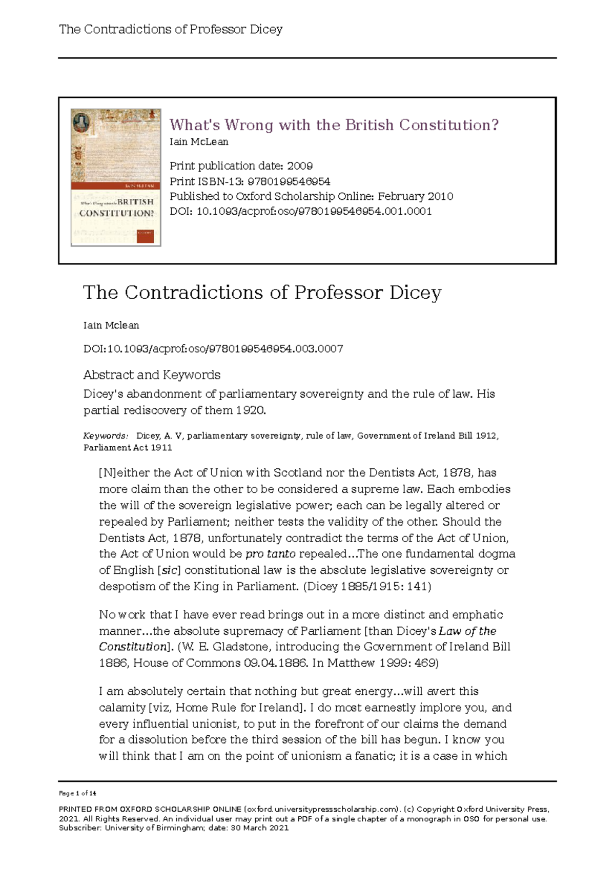 The Paradoxes of Professor Dicey: Insights into British ...