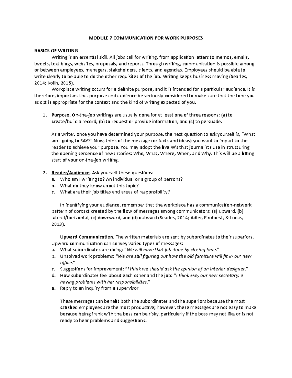 Module 7 Communication FOR WORK Purposes - MODULE 7 COMMUNICATION FOR ...
