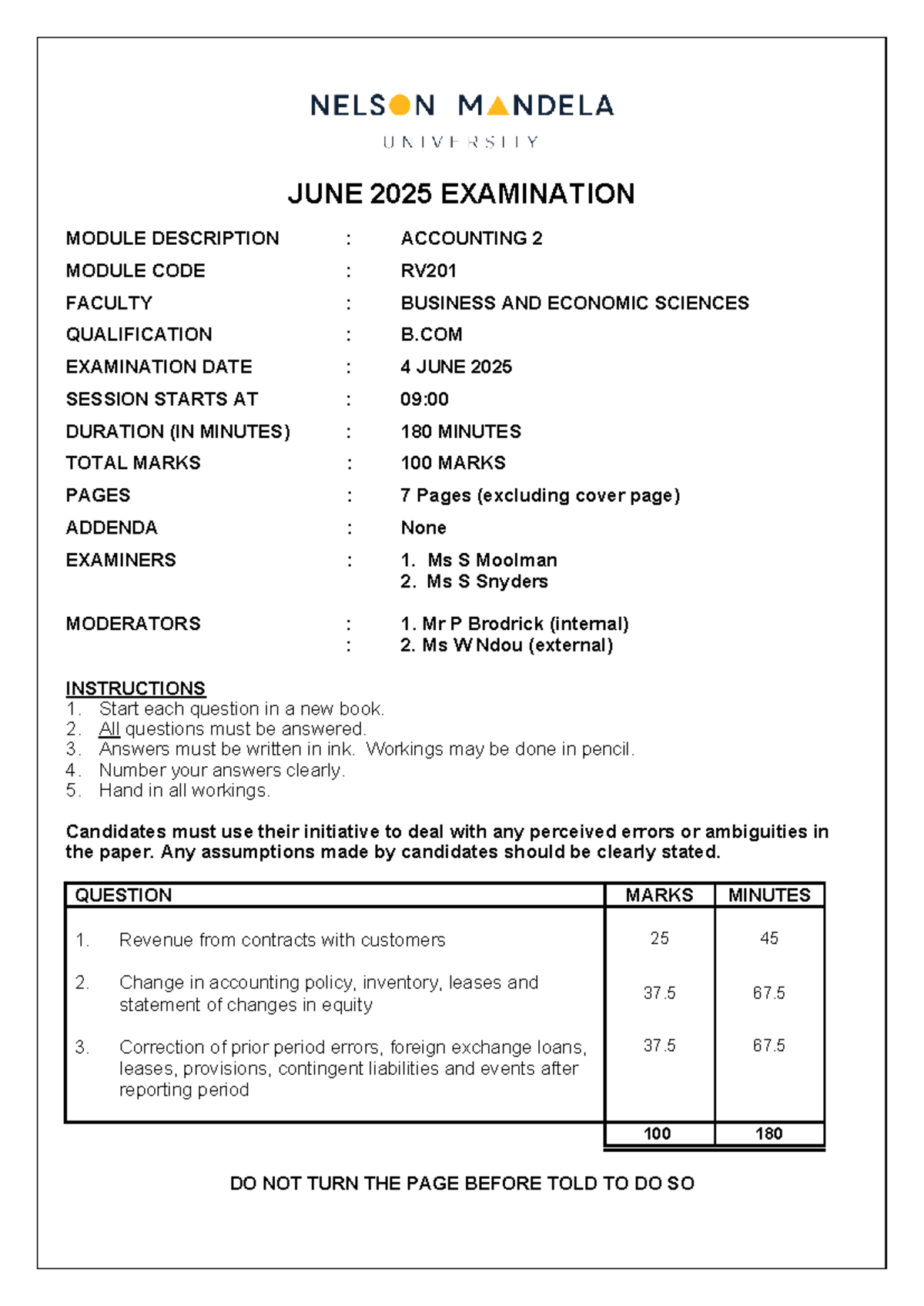 RV201 June 2025 Final Exam: Accounting 2 Module Overview - Studocu