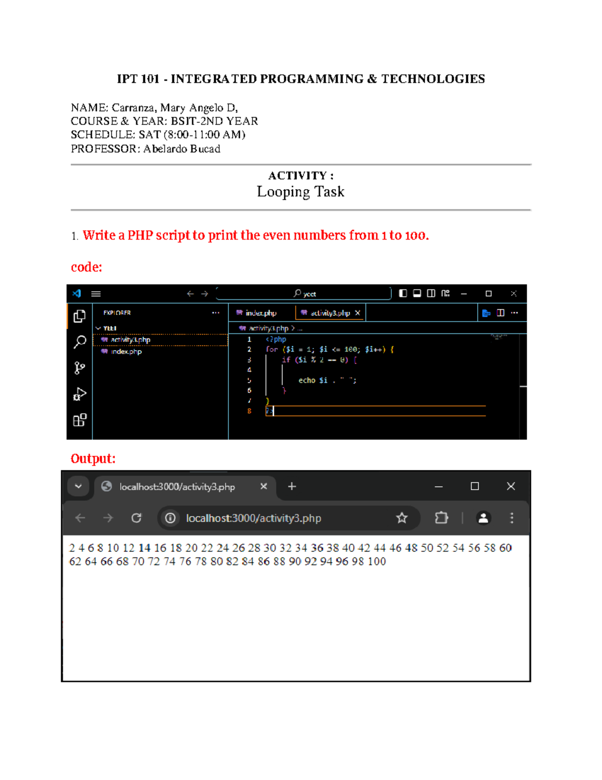 IPT 101 Looping Task: PHP Scripts by Carranza, BSIT 2-1 - Studocu