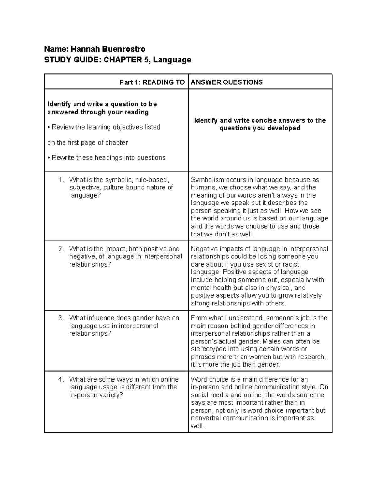 Ch. 5 Study Guide - Name: Hannah Buenrostro STUDY GUIDE: CHAPTER 5 ...