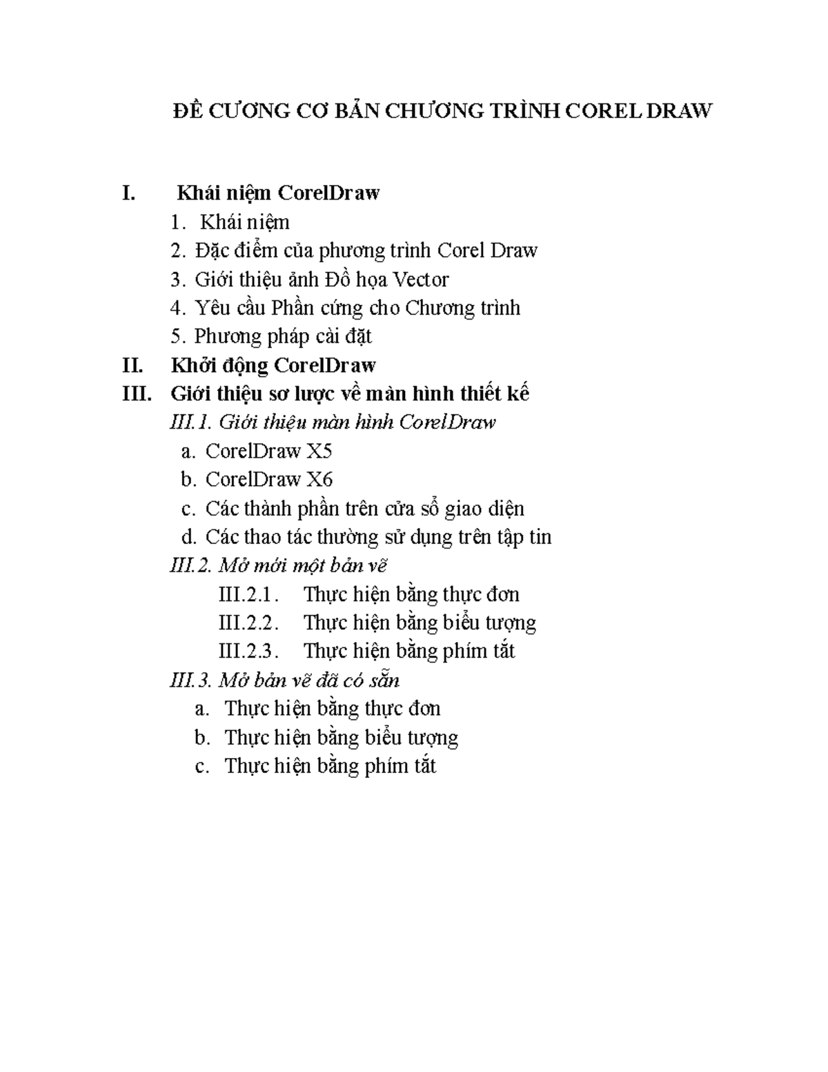 Đề cương học tập Corel Draw I - II: Khái niệm và Khởi động - Studocu