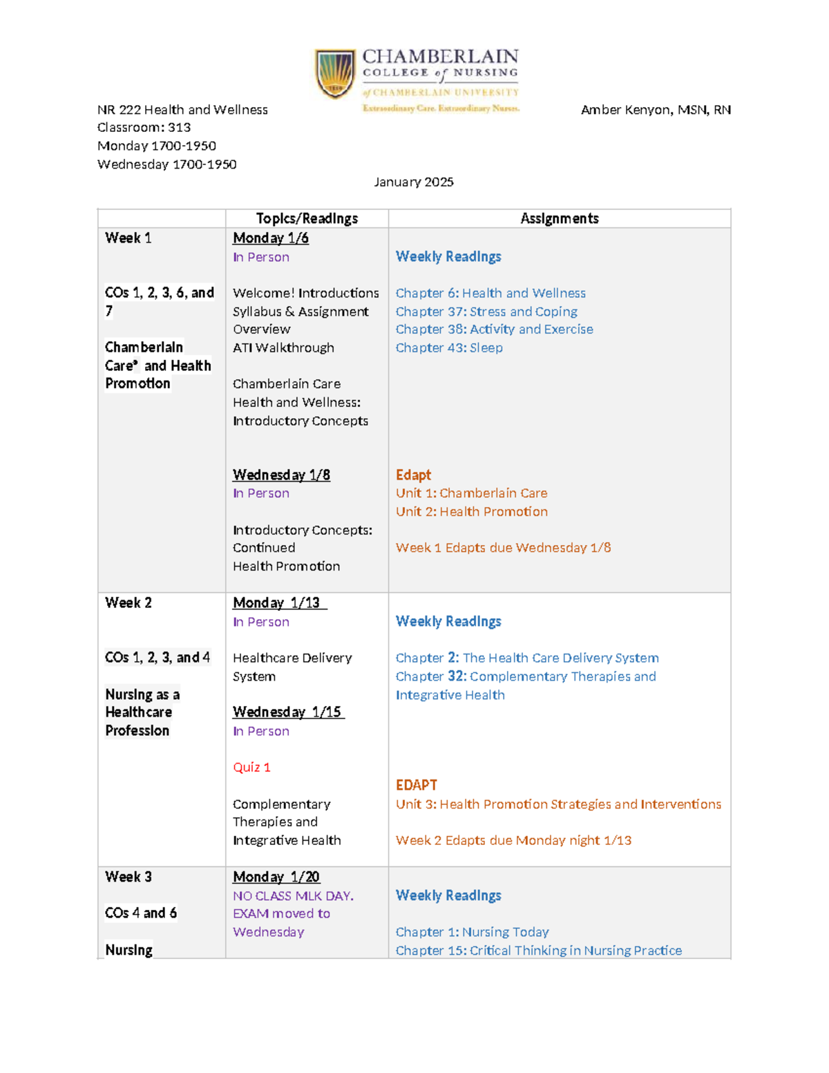 NR 222 Course Calendar January 2024 PM - NR 222 Health and Wellness ...