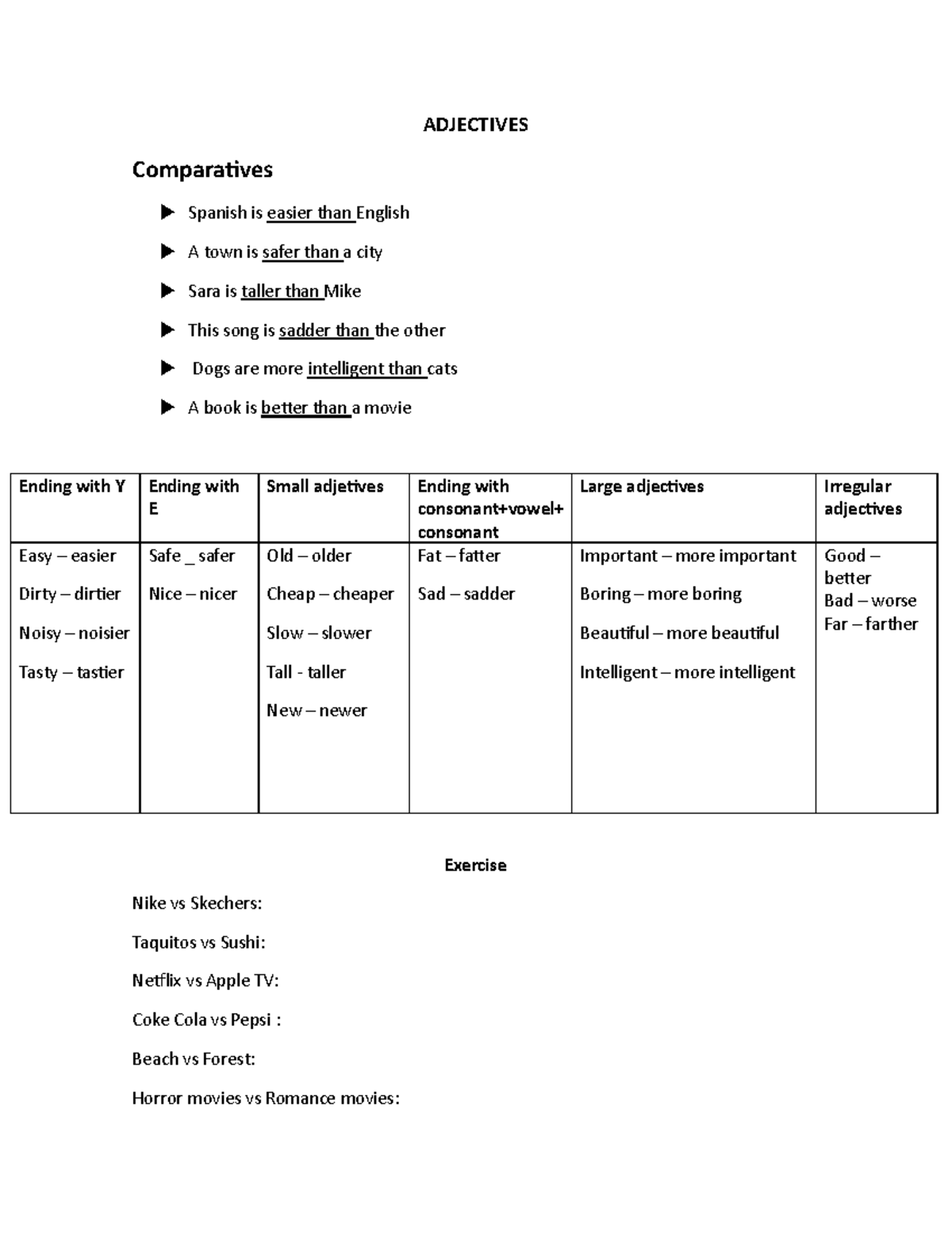 ADJECTIVES: Comparatives & Superlatives in Spanish - Studocu