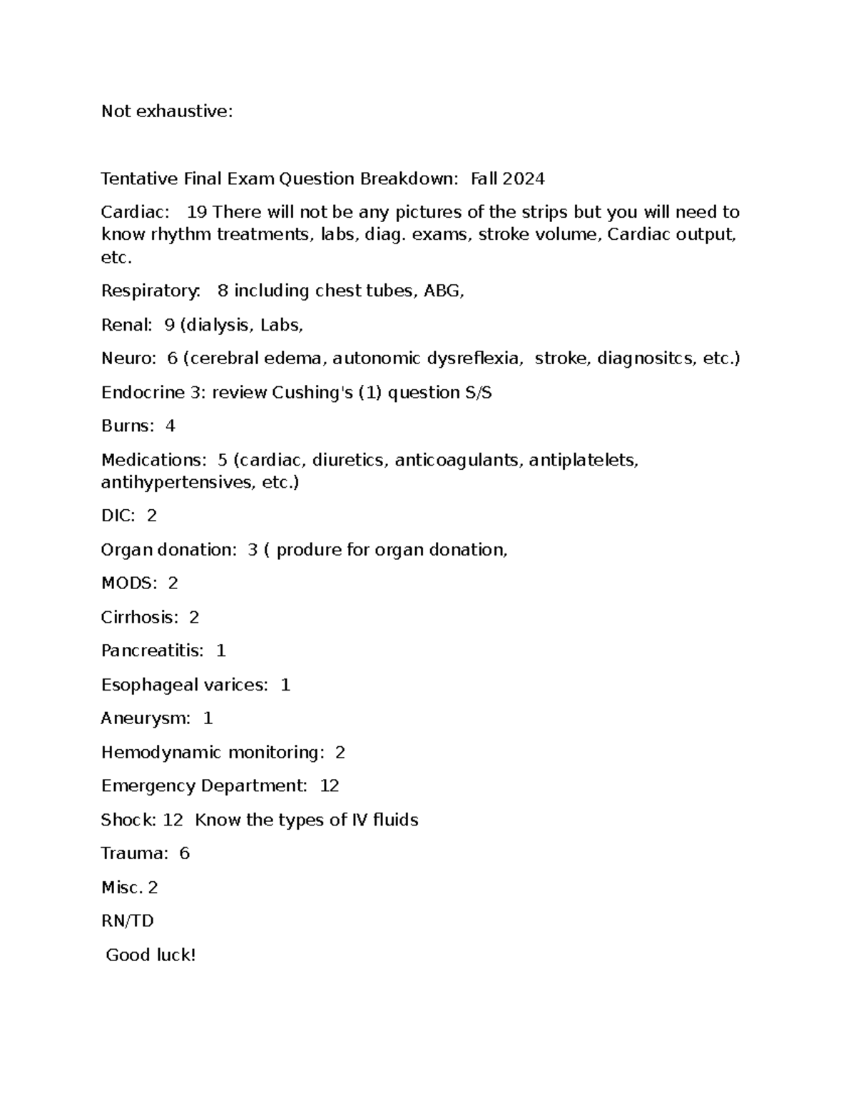 Final Exam Notes for NUR240: Breakdown of Topics and Questions - Studocu