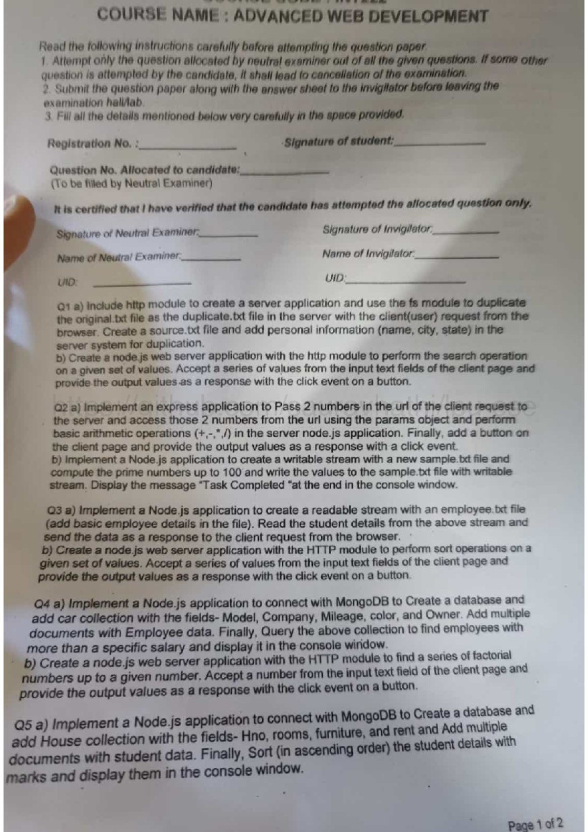 INT222 PYQ - Advanced Web Development Question Paper - Studocu