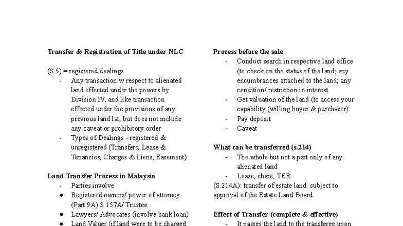Transfer & Registration of Title under NLC: Key Legal Insights - Studocu