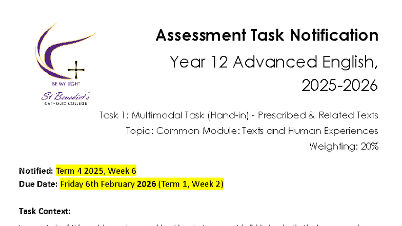 2026 HSC ADV English Assessment Task 1: Multimodal Texts & Human ...