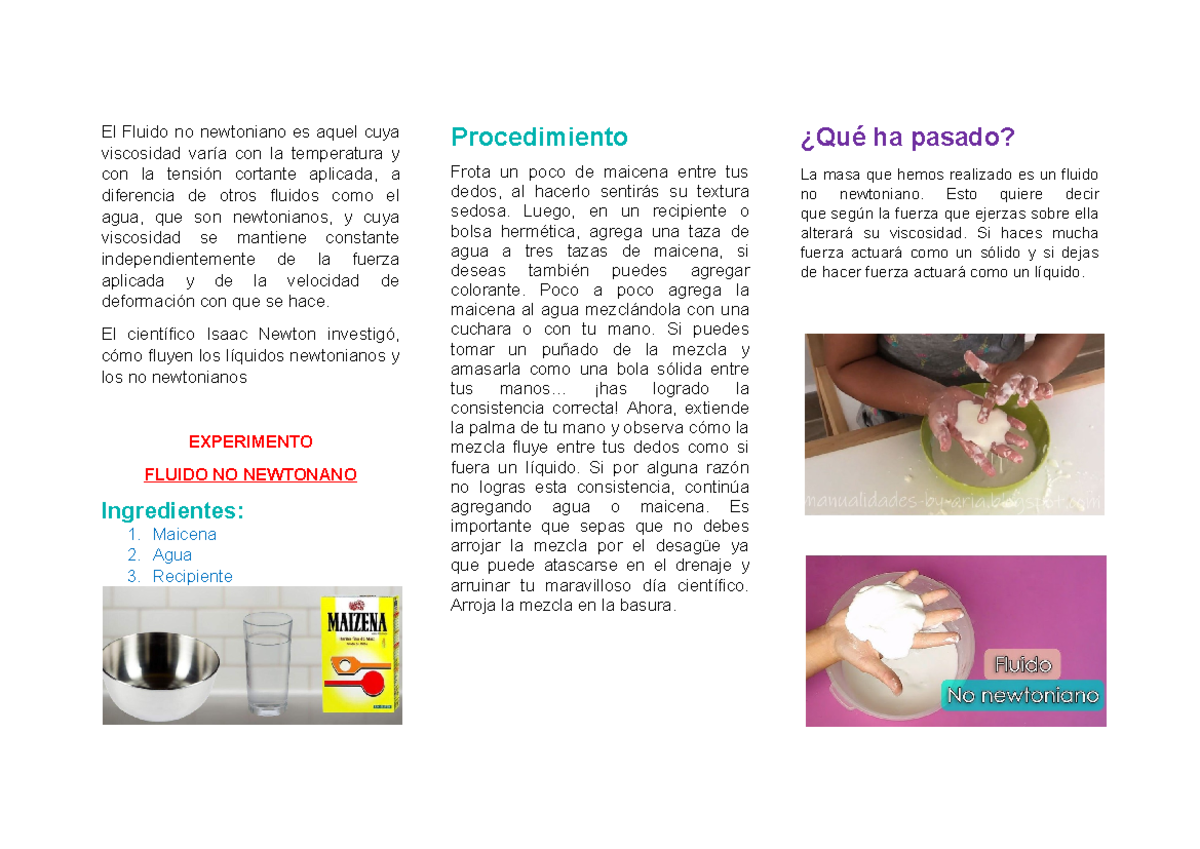 Experimento de Fluido No Newtoniano en Química 1er Grado - Studocu