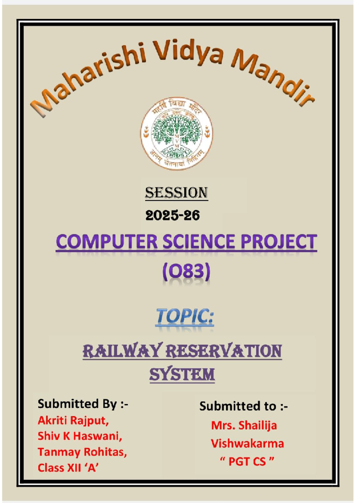 CS XII Final Project: Jiyot Railway Reservation System (083) - Studocu