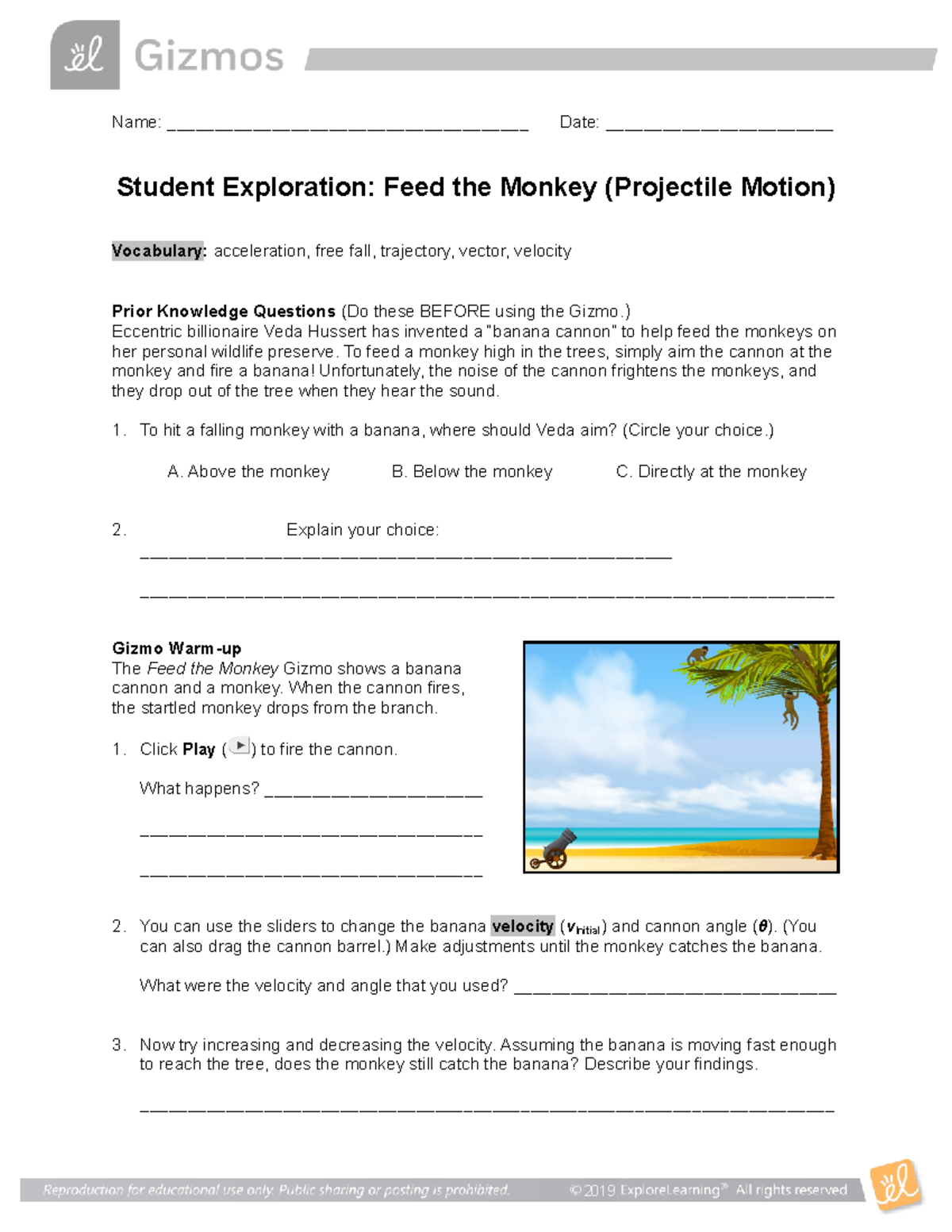 Feed Monkey worksheet - gizmo lab - Name ...