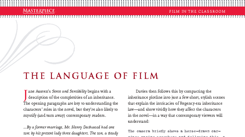 FITC 101: Language of Film - Analyzing Sense and Sensibility - Studocu