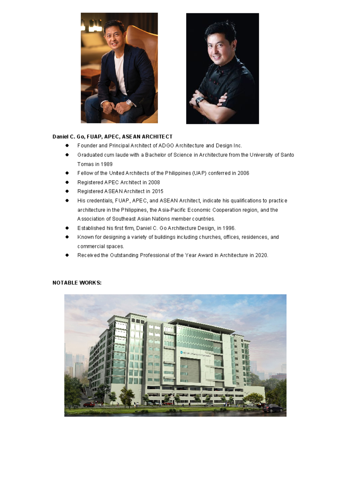 Local and Foreign Asean Architects - Daniel C. Go, FUAP, APEC, ASEAN ...