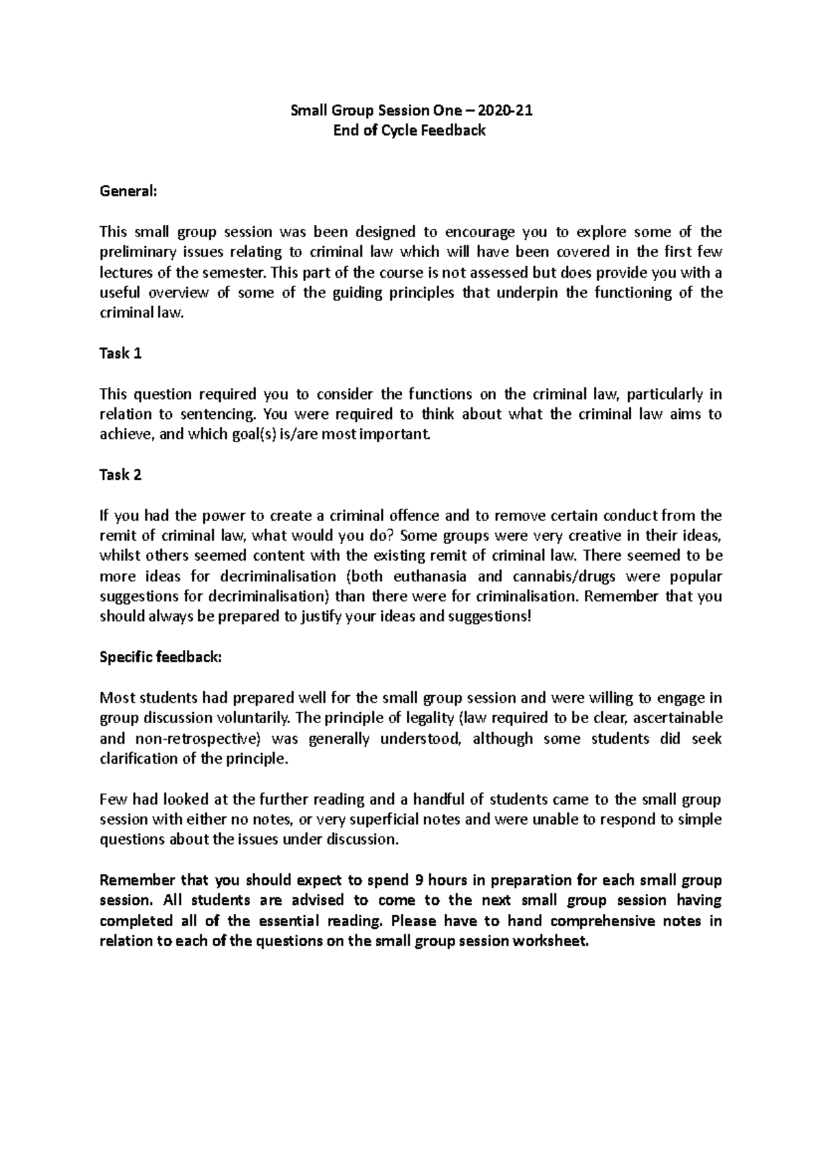 SGS 1 – End of Cycle Feedback and Key Insights – 2020-21 - Studocu