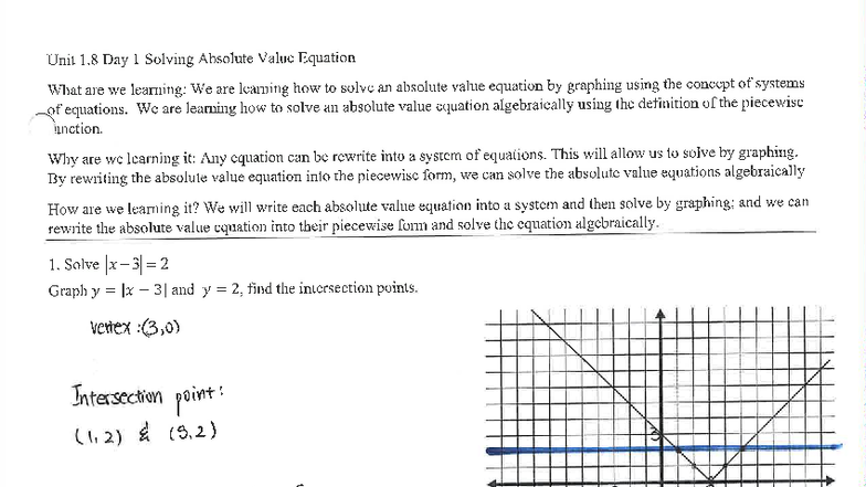 Unit 1.8 Day 1: Solving Absolute Value Equations Notes - Studocu