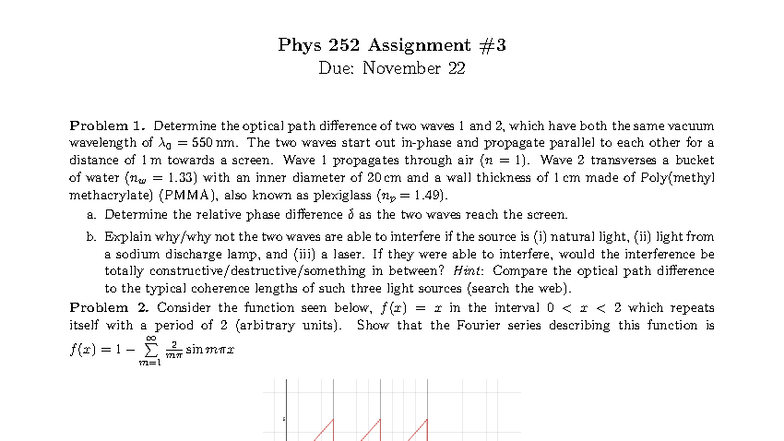 Phys 252 Assignment 2 Optical Path Differences Wave Interference