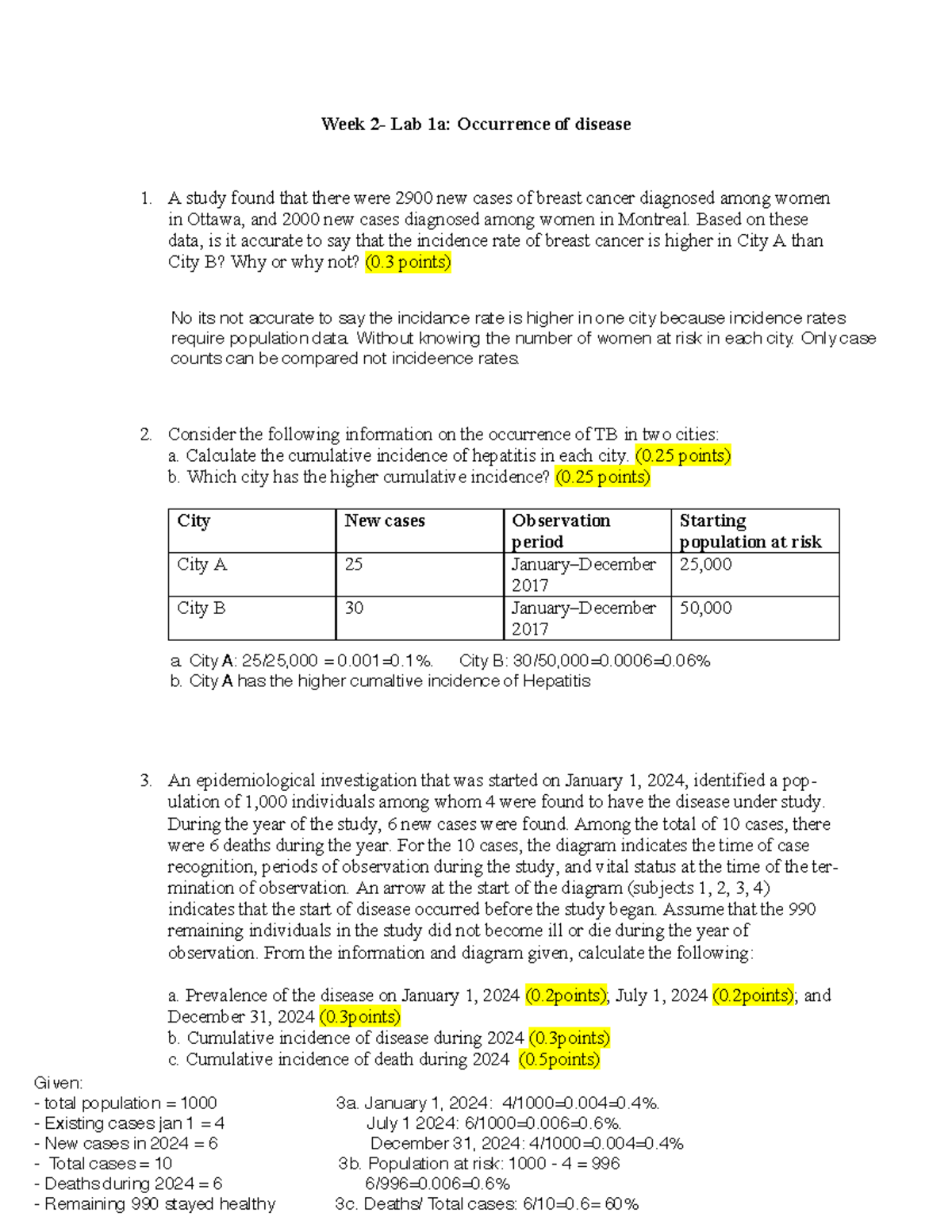 Week 2 Lab 1a: Disease Occurrence Analysis and Calculations - Studocu