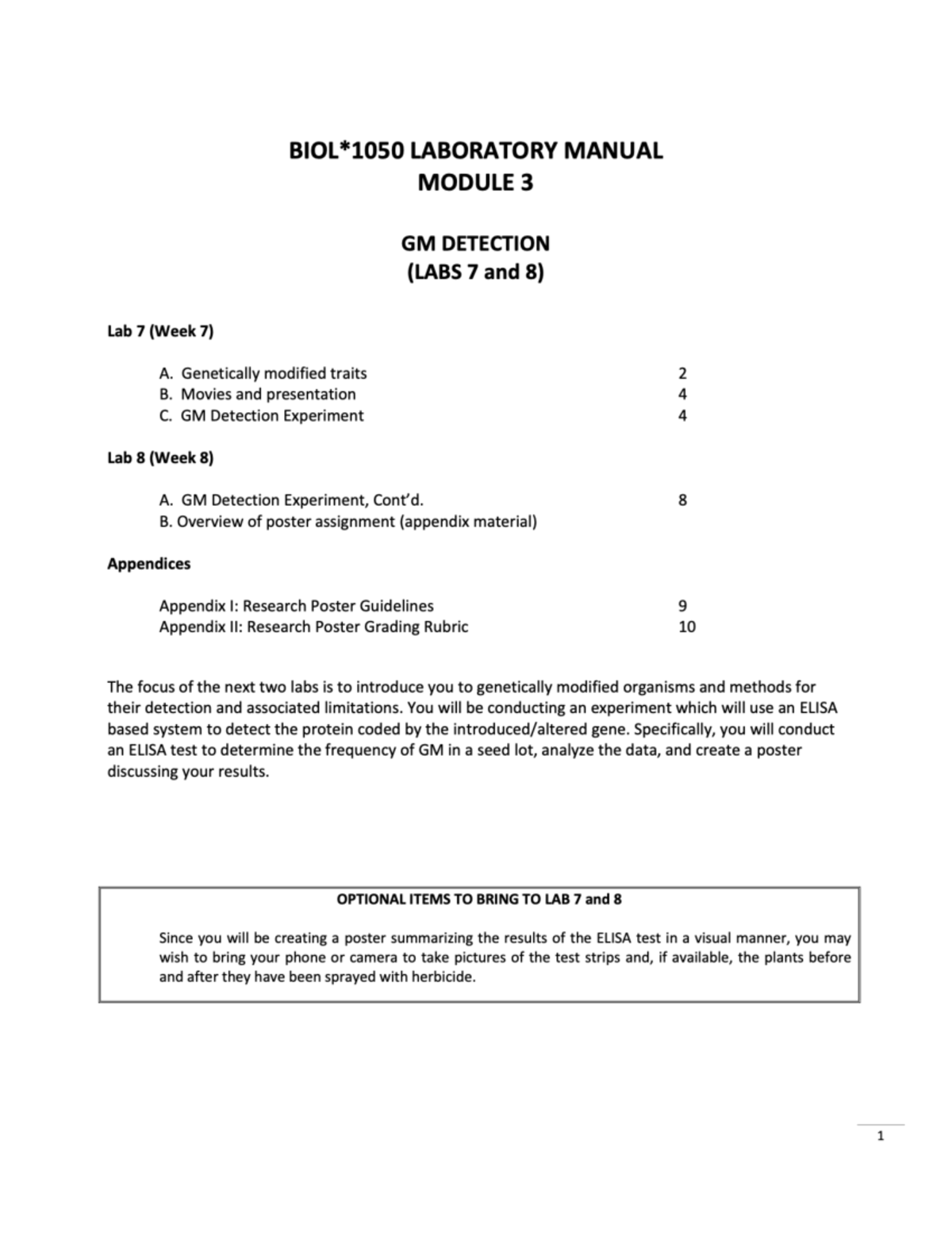 Module 3 Lab Manual - Biol1050 - Studocu
