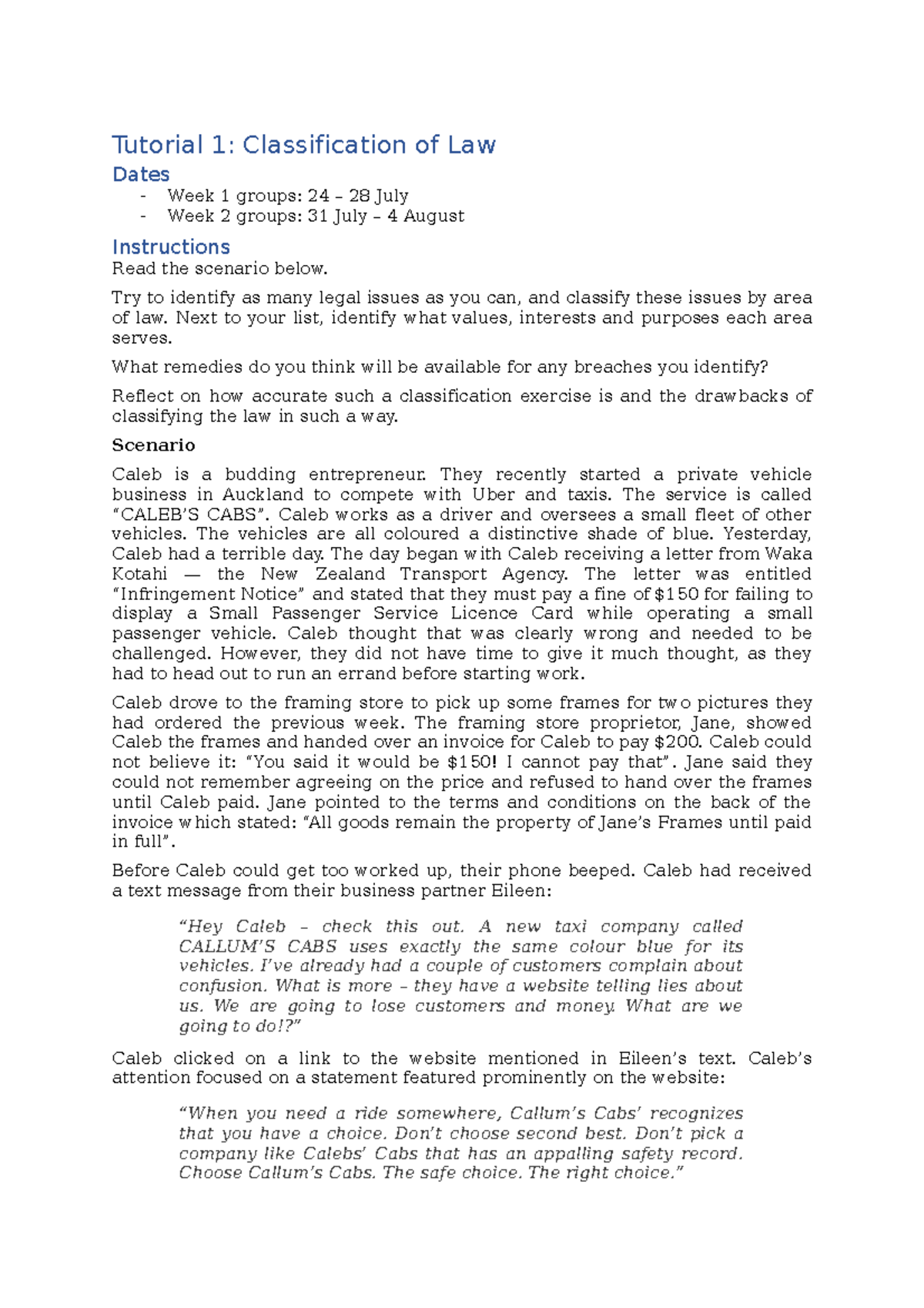 Tutorial 1 ex - Tutorial 1: Classification of Law Dates Week 1 groups ...