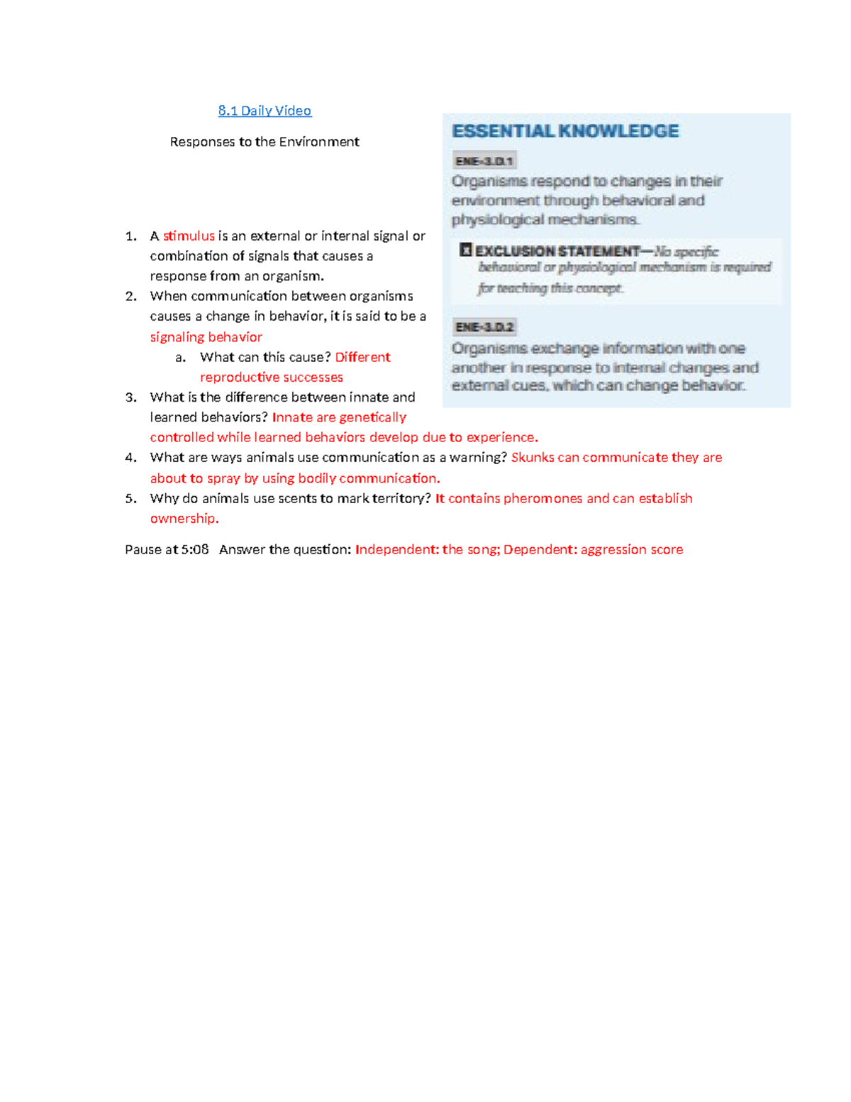8.1 DV - AP bio daily video 1 unit 8- ecology - 8 Daily Video Responses ...