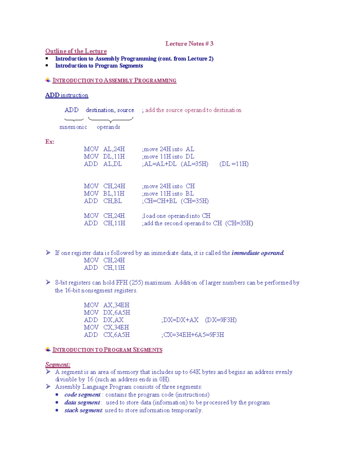 Lecture 3 – Assembly Programming & Memory Segments (ICT3107) - Studocu
