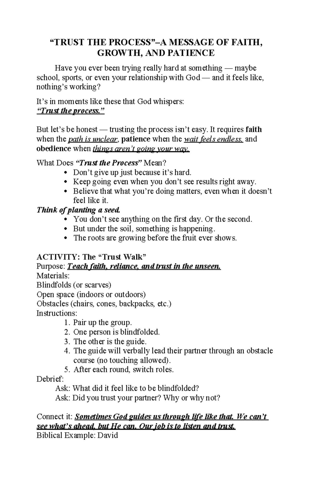 Trust the Process: Faith, Growth, and Patience in Life - Studocu