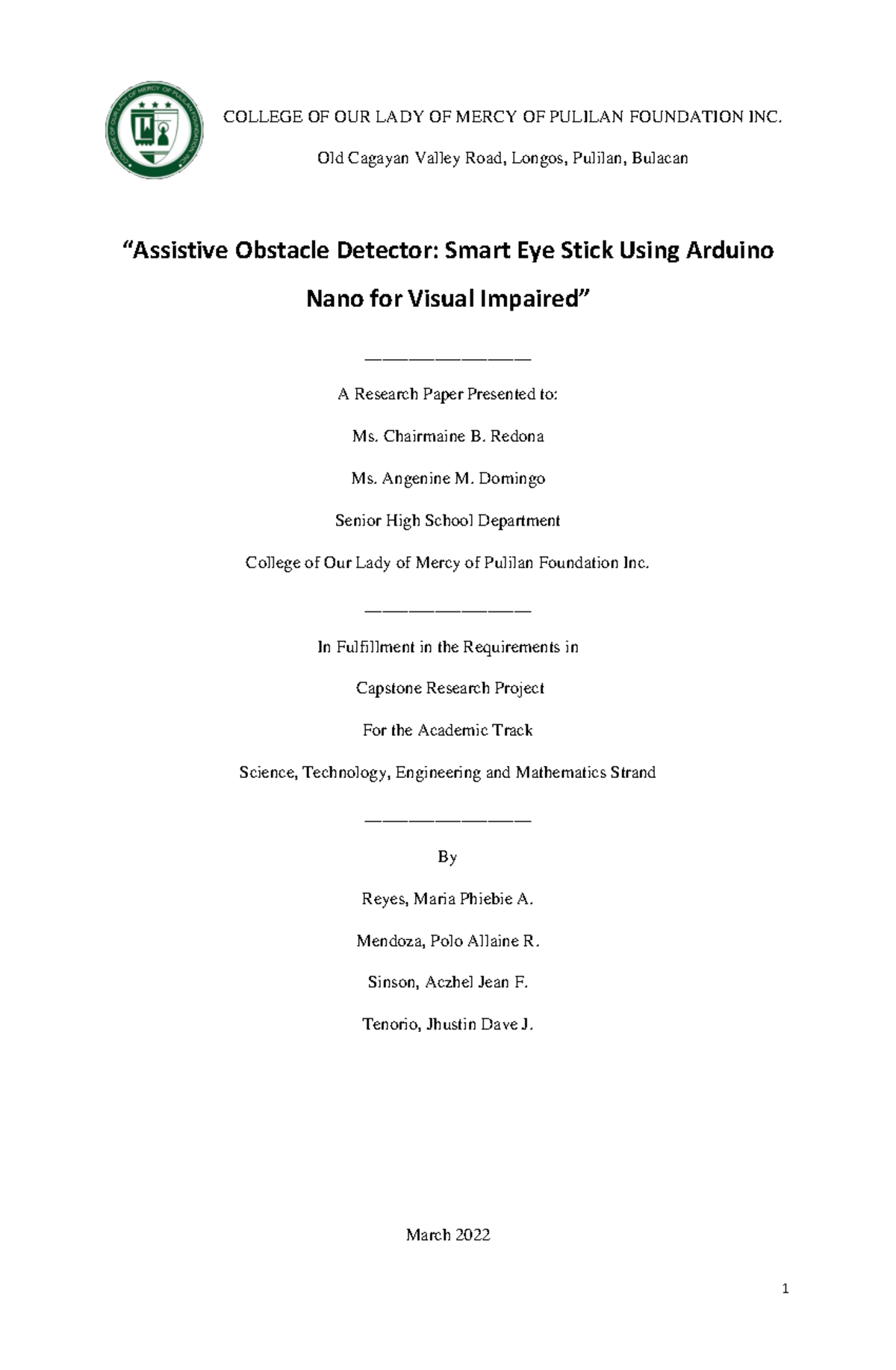 Smart Eye Stick: Assistive Obstacle Detection Using Arduino Nano for ...