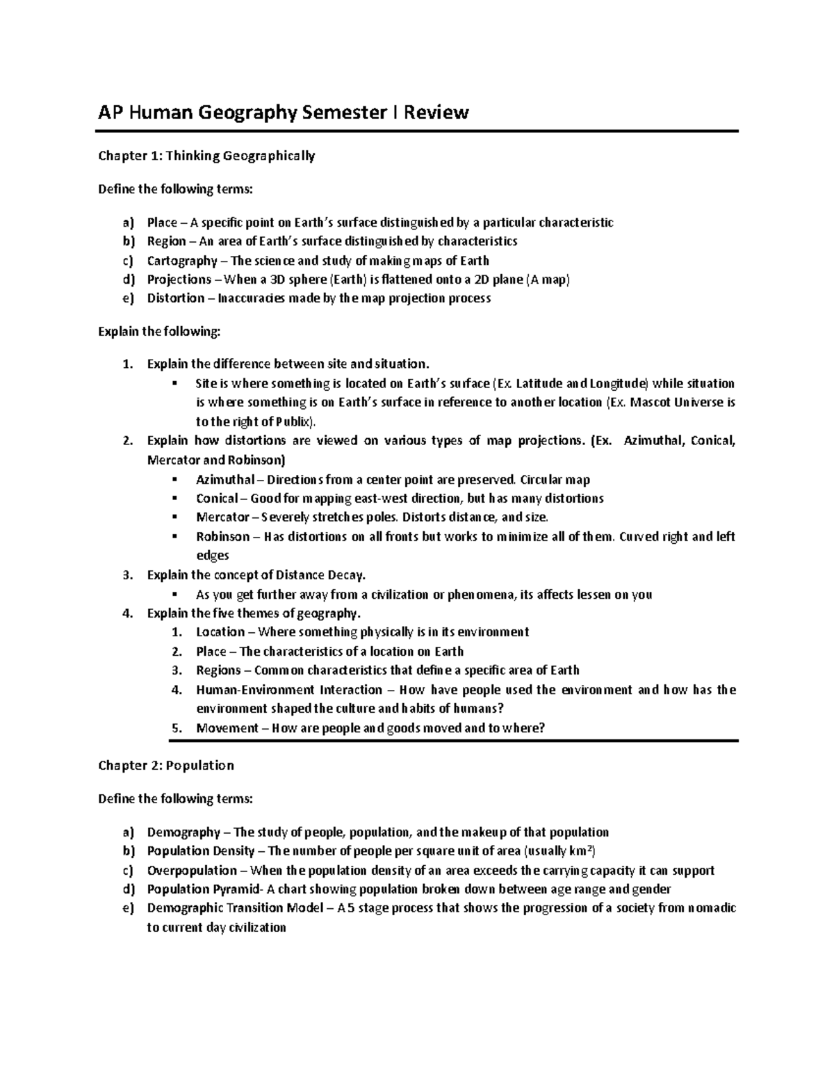 AP Human Geography APHG Semester I Comprehensive Review Notes - Studocu