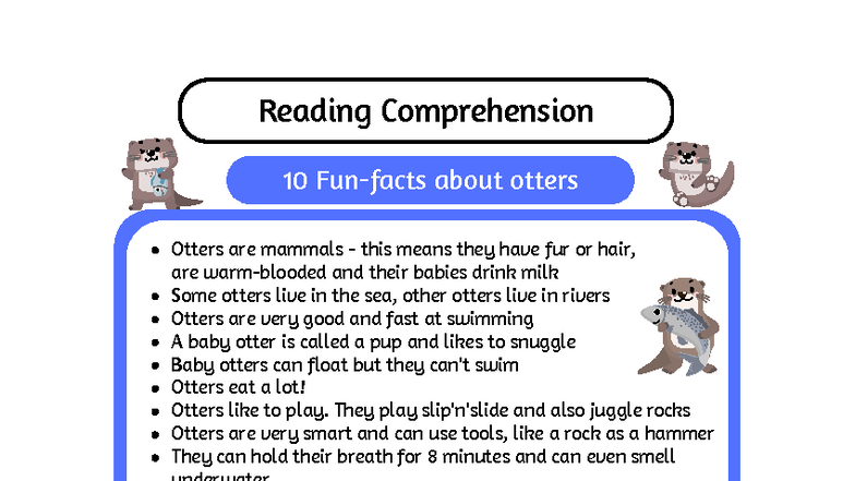 Colorful Otter Reading Comprehension Worksheet (ENG 20251205) - Studocu