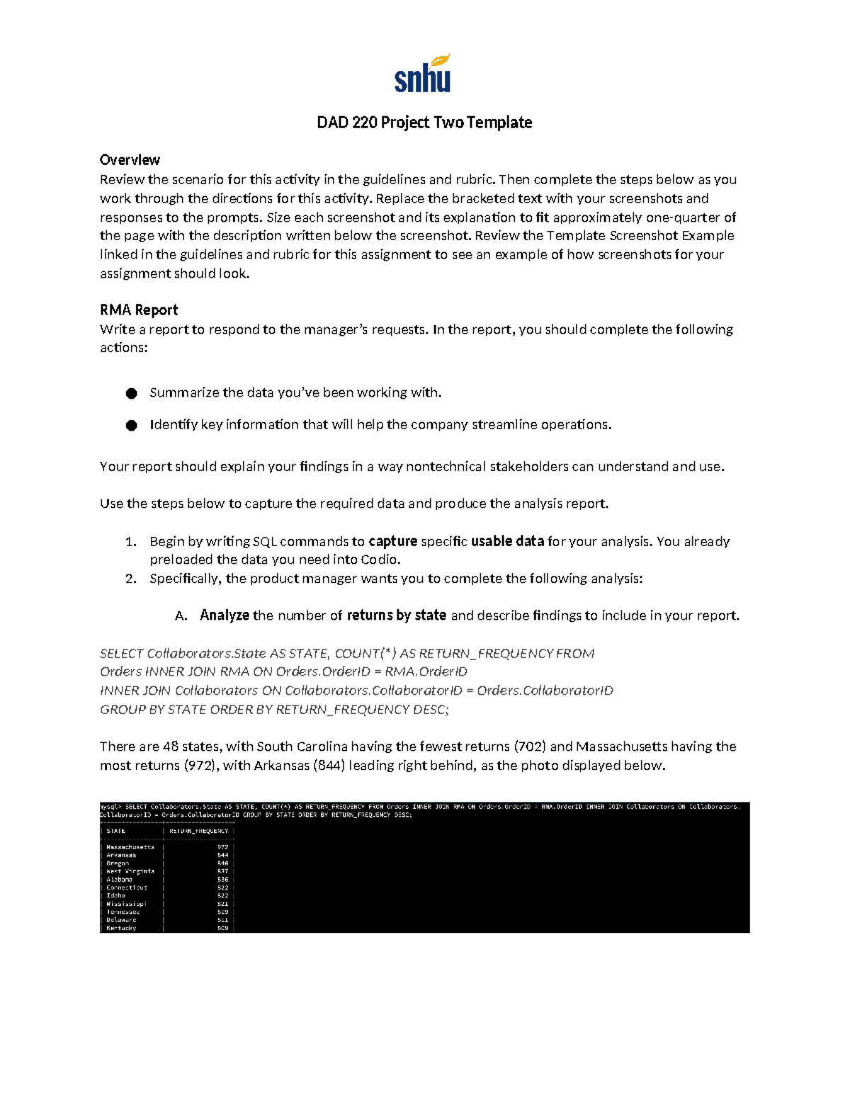 DAD 220 Project Two Analysis Report Template and Guidelines - Studocu