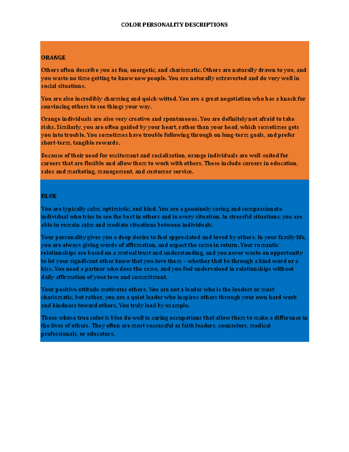 Color Personality Descriptions: Insights on Orange & Blue Personalities ...