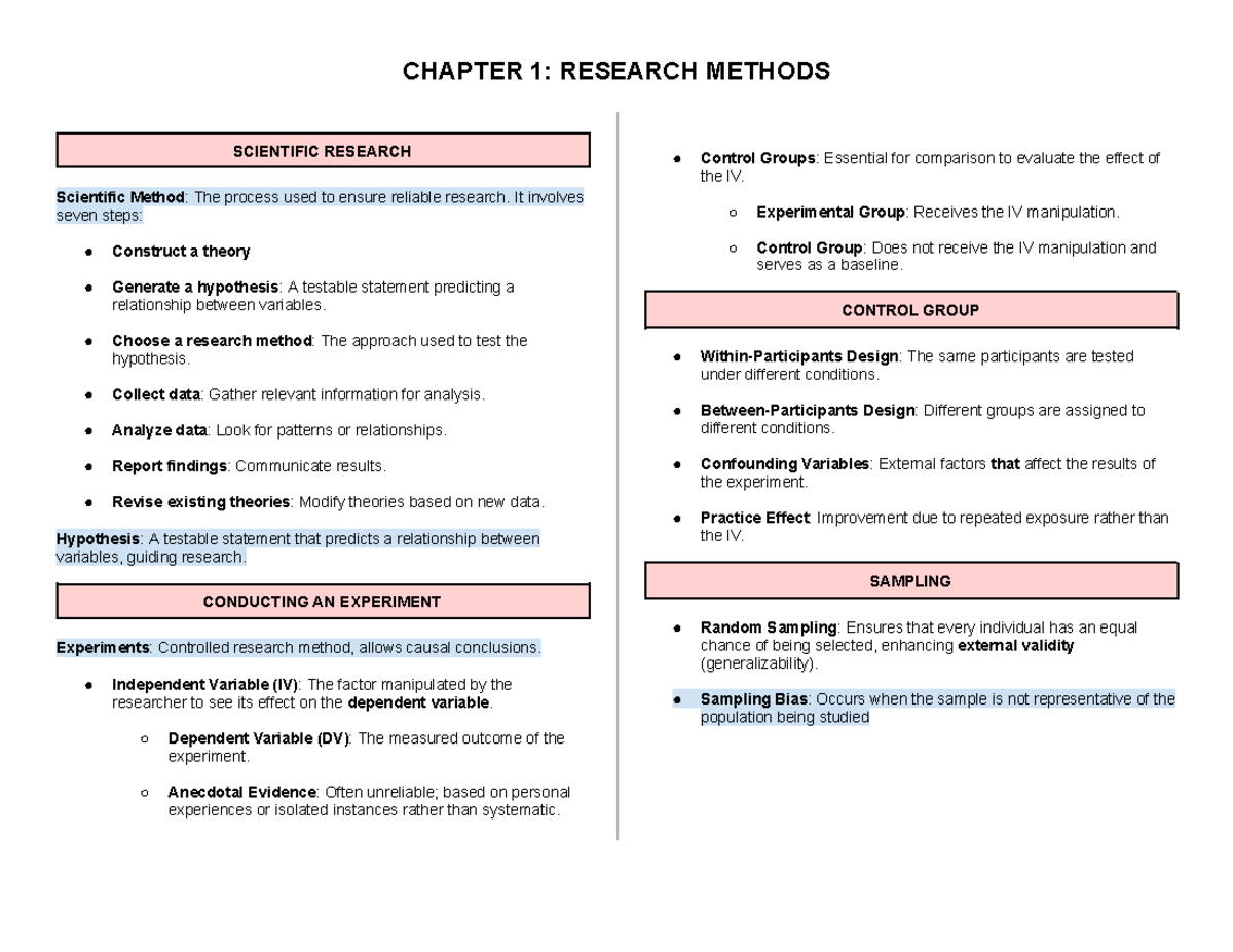 Psych 1F03 - Chapter 1: Scientific Research Methods Notes - Studocu