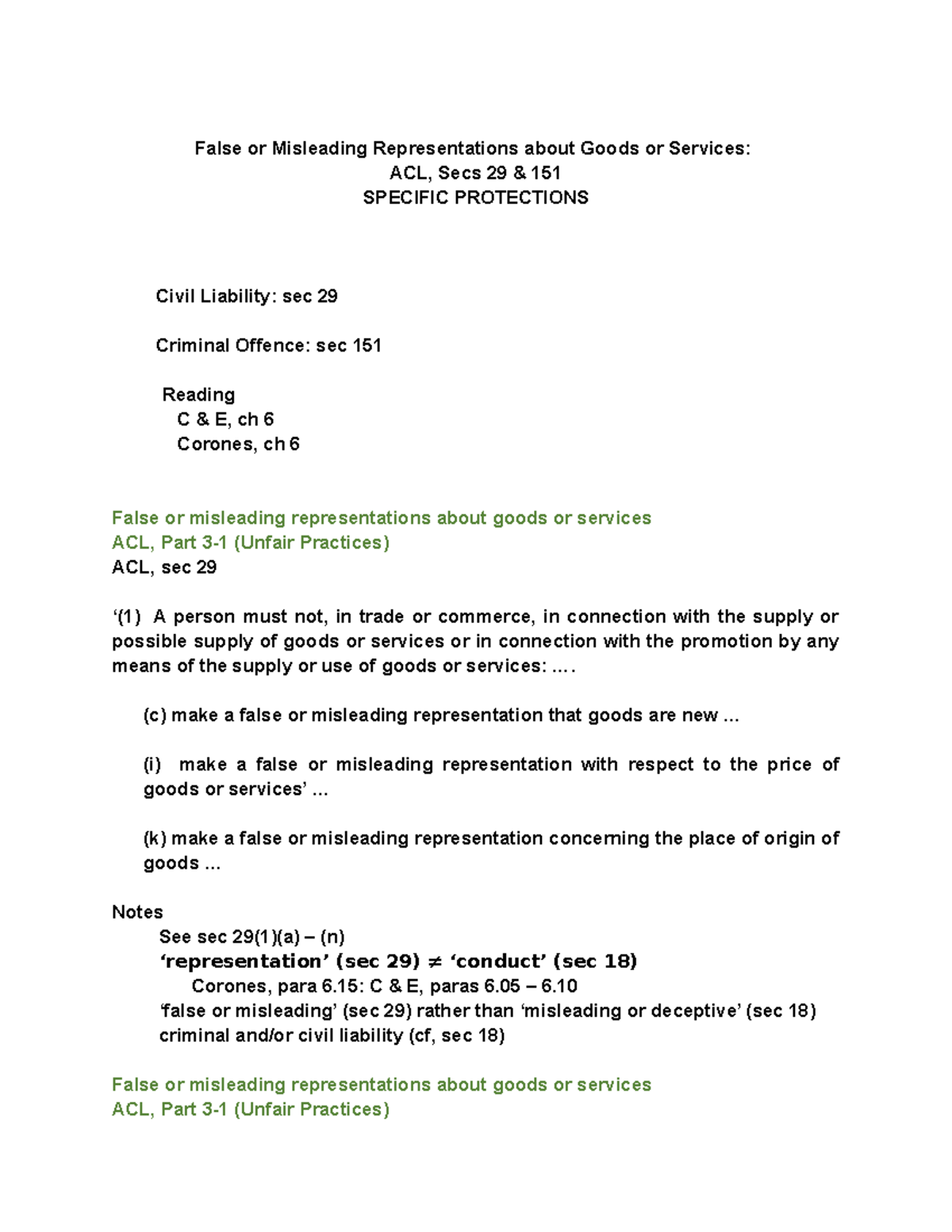 ACL Case Study: False or Misleading Representations (Sec 29 & 151 ...