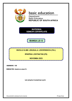 English FAL P2 Practice Question Paper - Nov 2024 Exam Guide - Studocu