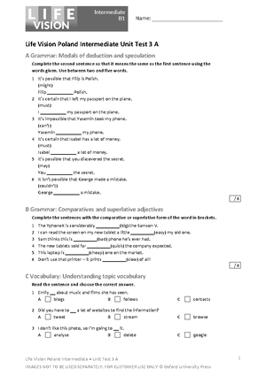 Unit 5 Test Standard B - Wydawnictwo MacMillana sprawdzian - Unit 5 ...